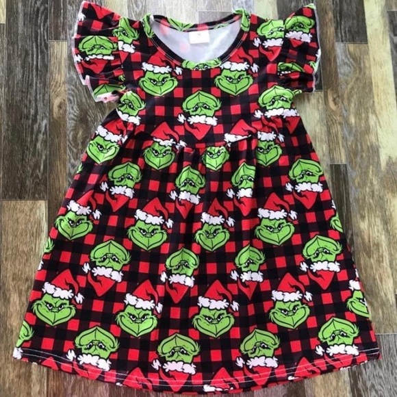 Dresses | Little Girls 2 Piece Dress Set Grinch Plaid | Poshmark